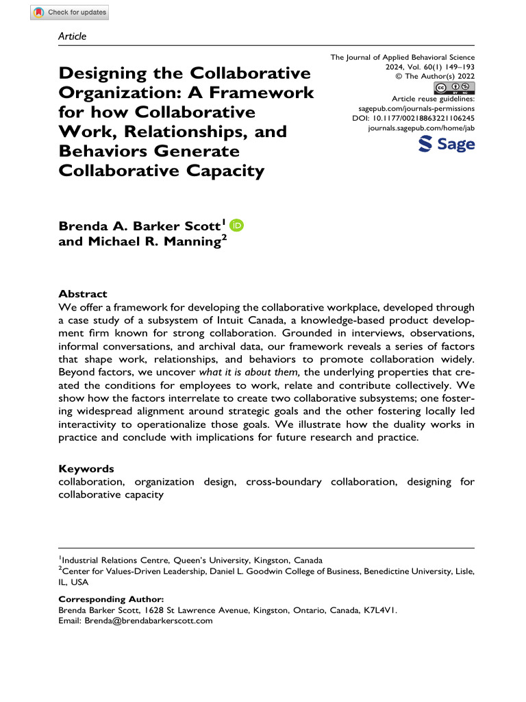 Barker Scott Manning 2022 Designing The Collaborative Organization A Framework For How ...