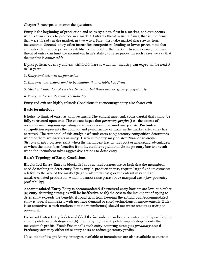 Entry and exit | PDF | Profit (Economics) | Pricing