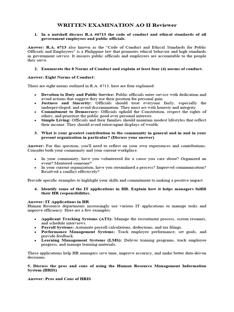 AO II Written Exam Reviewer Guide | PDF | Business