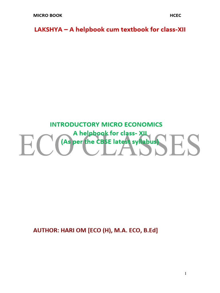 Micro Economics Class-Xi | PDF | Demand | Demand Curve