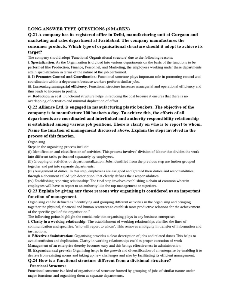 Organising Long Answers | PDF | Organizational Structure | Employment