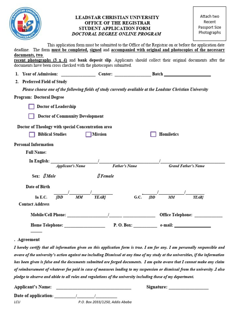 Application Form Distance New Doctral Degree | PDF