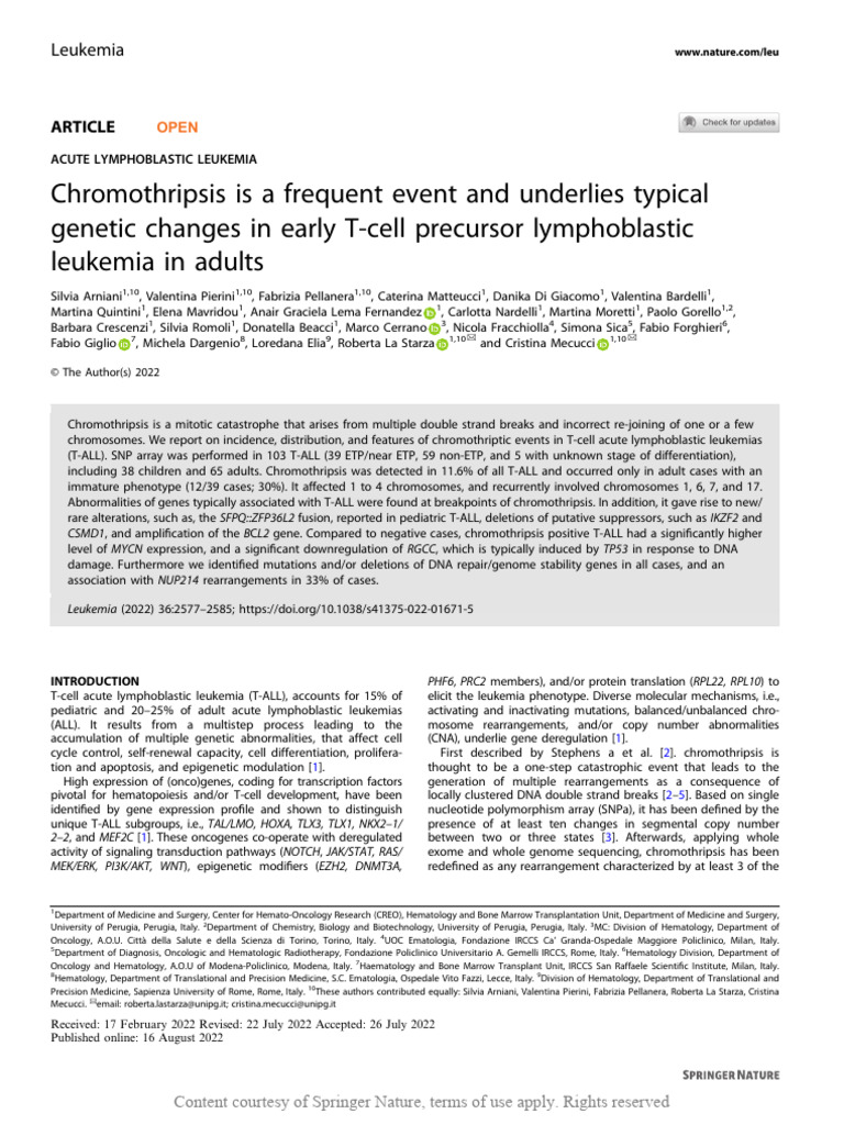 Chromothripsis Is A Frequent Event and Underlies T | PDF | Fluorescence ...