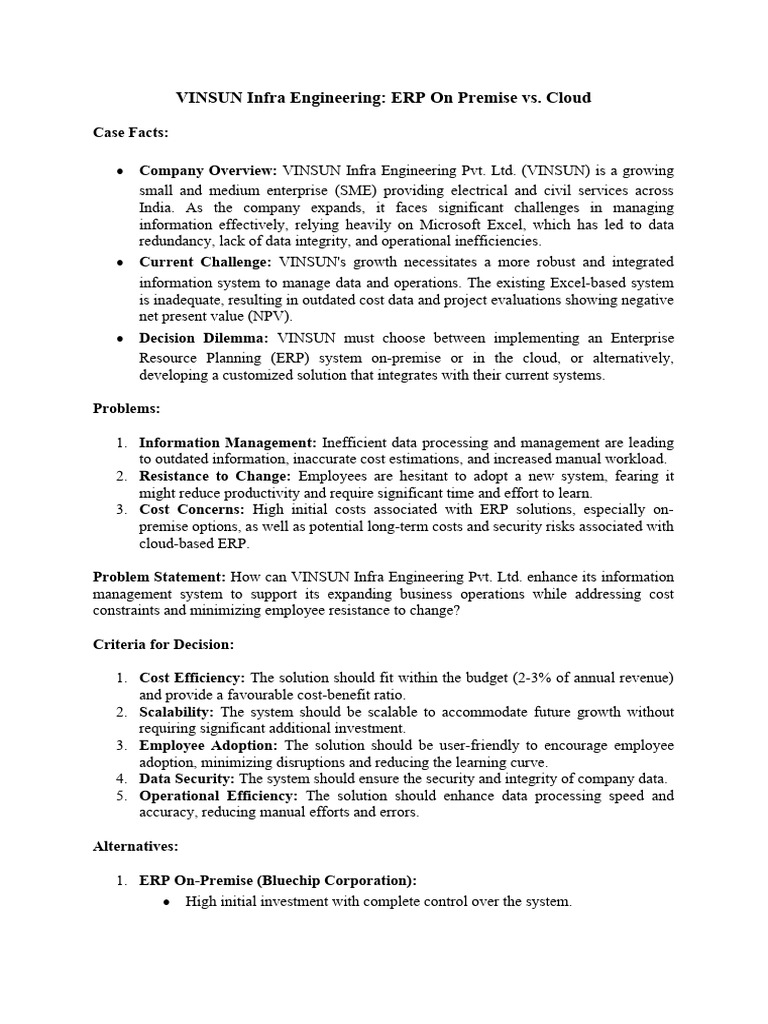 VINSUN Infra Engineering Case | PDF | Enterprise Resource Planning | Cloud Computing