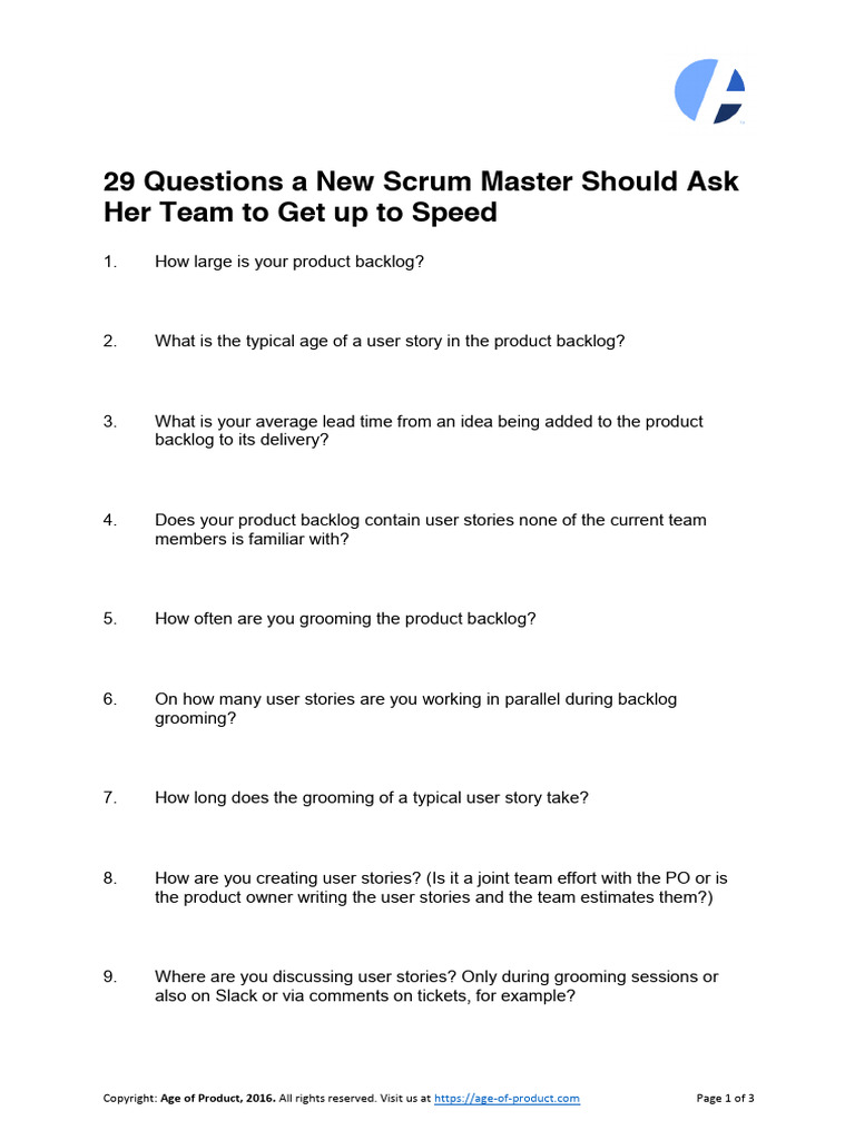 29 Questions To Ask Your Team As New Scrum Master | PDF | Scrum (Software Development) | Computing