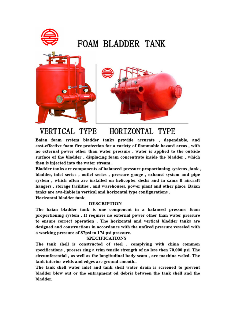 Foam Bladder Tank | PDF | Pipe (Fluid Conveyance) | Pressure