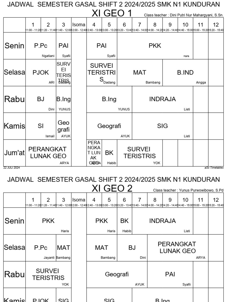 Jadwal Kelas Xi Fix | PDF