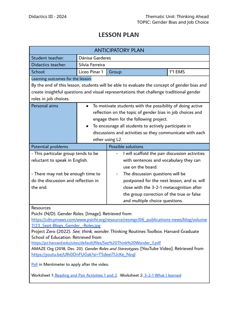 Gender Bias in Job Choice - Lesson Plan | PDF | Bias | Gender Role