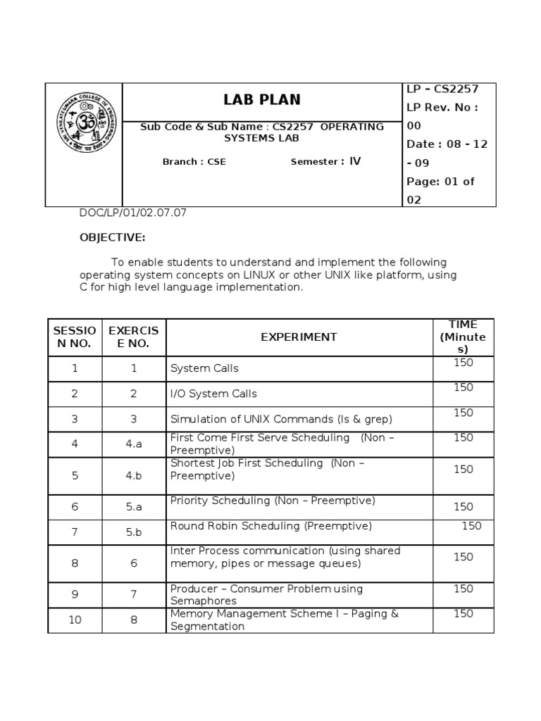Lab Plan: LP - CS2257 LP Rev. No: 00 Date: 08 - 12 - 09 Page: 01 of 02: Iv | PDF