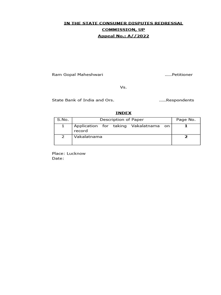 SCDRC Applivation For Taking Vakalatnama On Record | PDF