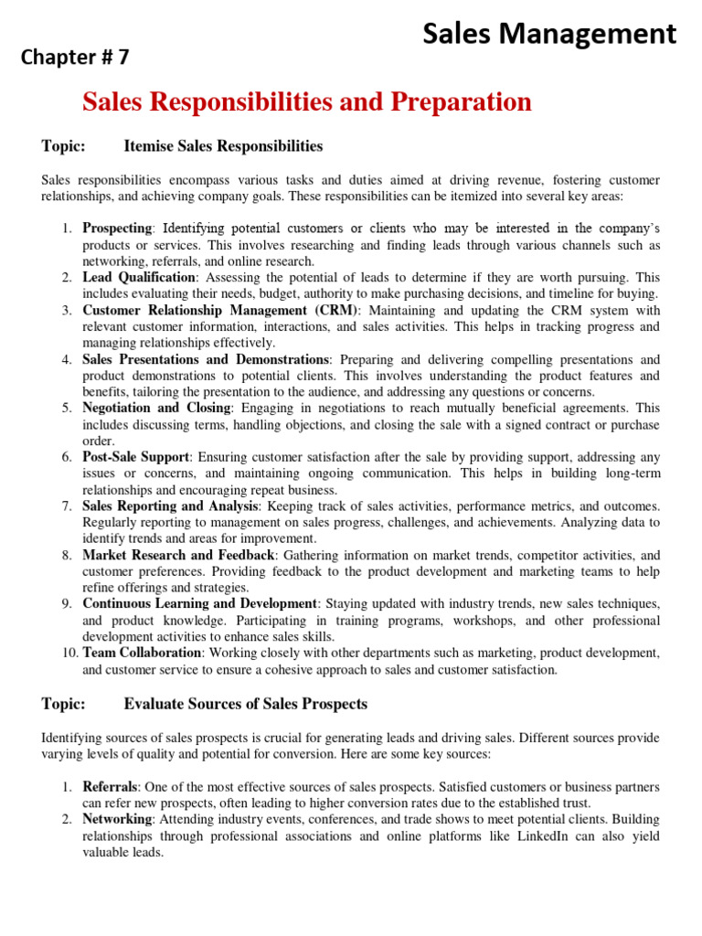 Chapter 7 Sales Responsibilities and Preparation | PDF | Negotiation ...