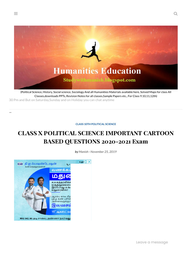 CLASS X POLITICAL SCIENCE IMPORTANT CARTOON BASED QUESTIONS 2020-2021 ...