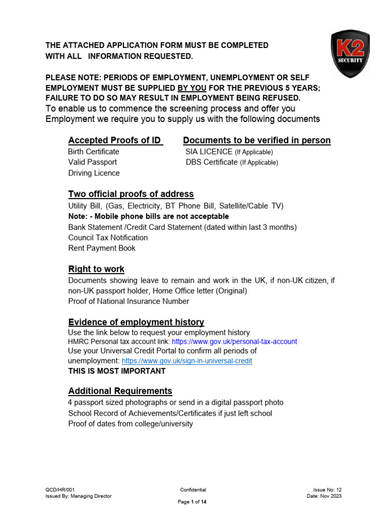 Employment Application Requirements Guide | PDF | Law
