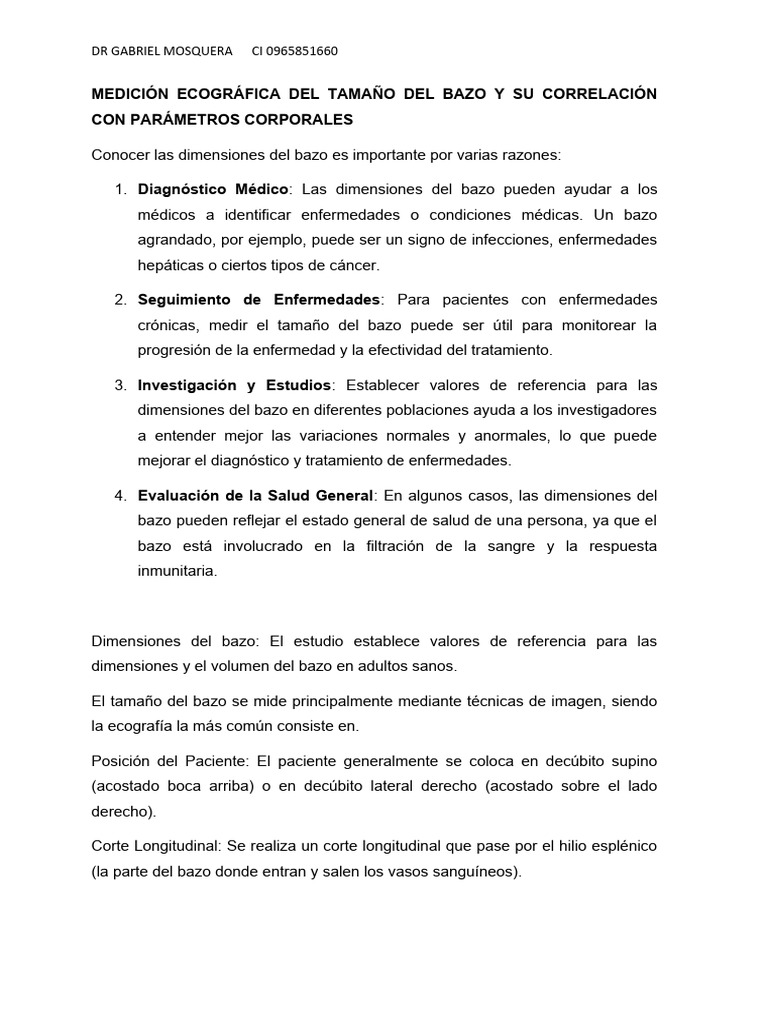 Dimensiones y Volumen del Bazo en Adultos | PDF | Bazo | Ultrasonido médico