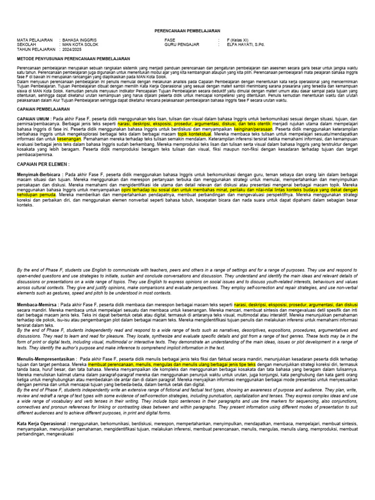 Analisis CP Atp Tp. 2024 | PDF | Seni & Disiplin Bahasa