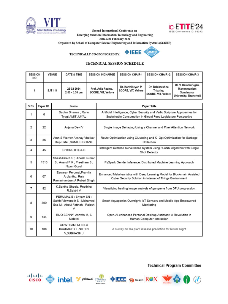 ic-ETITE'24 Technical Session Schedule | PDF | Artificial Intelligence ...