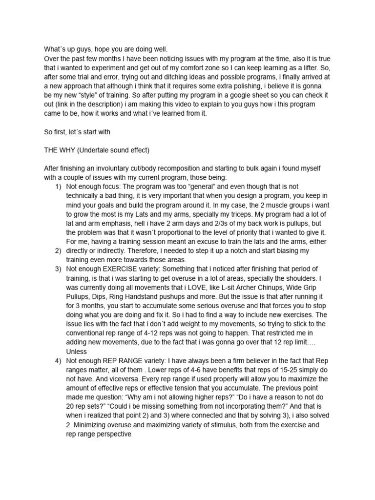 How I Structure My Program | PDF | Self-Improvement