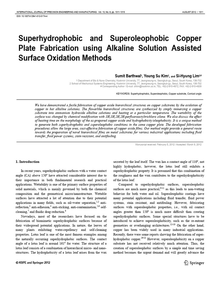 Superhydrophobic and Superoleophobic Copper Plate Fabrication Using ...