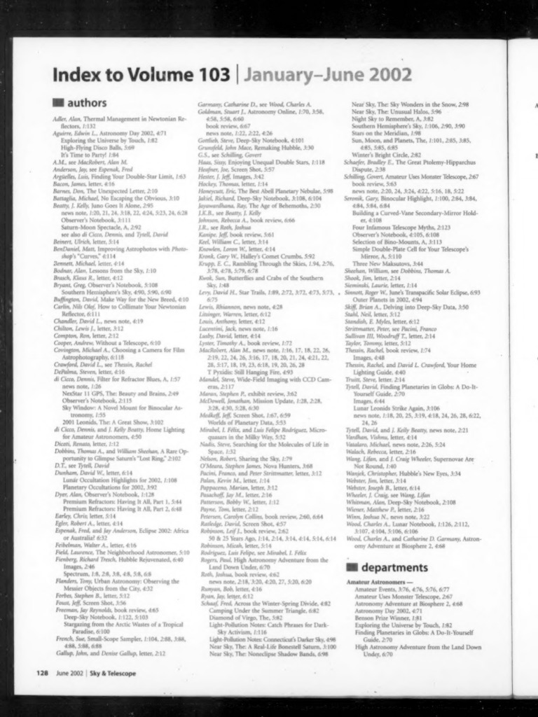 Sim Sky-And-Telescope 2002 103 Index | PDF | Scientific Observation | Astronomical Objects