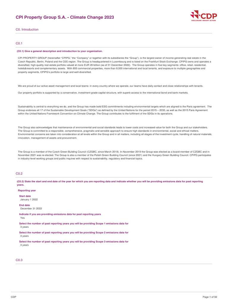 CDP Questionnaire - Climate Change - CPIPG - 2022 | PDF | Risk | Corporate Social Responsibility