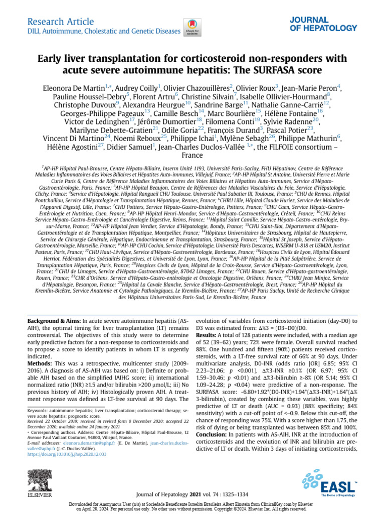 J Hepatol - The SURFASA Score | PDF | Hepatitis | Cirrhosis