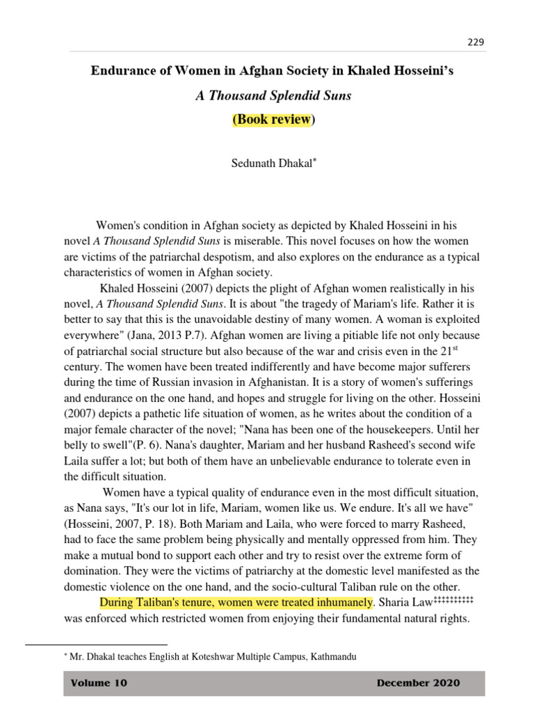 Afghan Women's Endurance in Hosseini's Novel | PDF | Social Science
