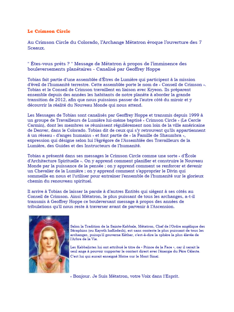 Message de Métatron au Crimson Circle | PDF | Dieu | Conscience