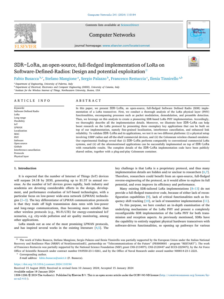 SDR-LoRa: Open-Source LoRa on SDR | PDF | Software Defined Radio | Internet Of Things