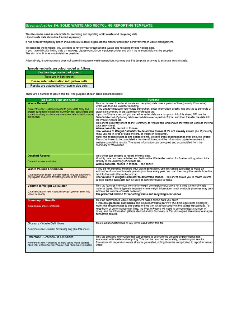 Waste and Recycling Reporting Template | PDF | Waste | Recycling