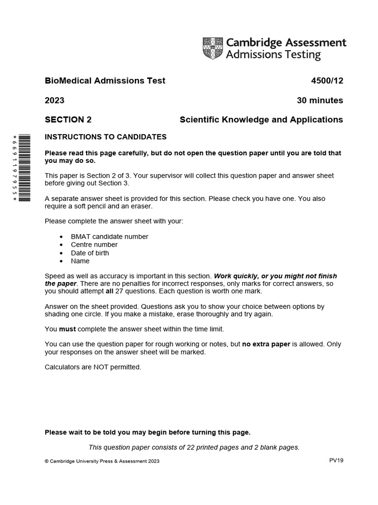 BMAT 2023 S2 Question Paper | PDF | Radioactive Decay | Genotype