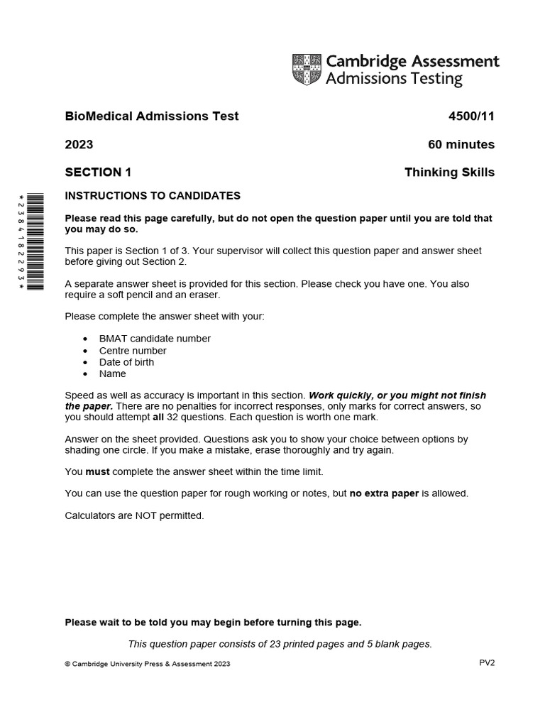 BMAT 2023 S1 Question Paper | PDF | Toys | Noise