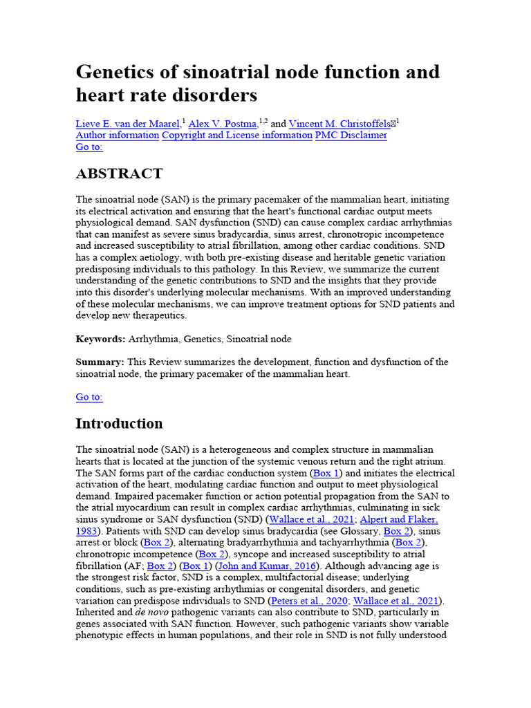 Genetics of Sinoatrial Node Function and Heart Rate Disorders | PDF ...