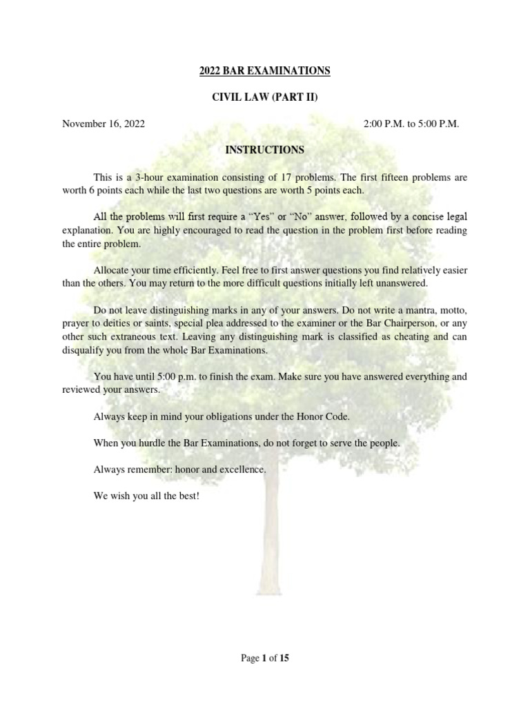 2022 Civil Law Bar Exam Questions | PDF | Foreclosure | Mortgage Law