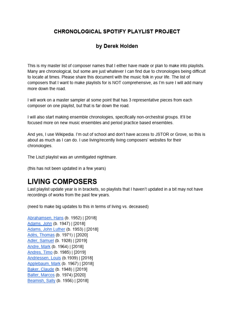 Chronological Composer Playlists Useful | PDF | Classical Period (Music ...