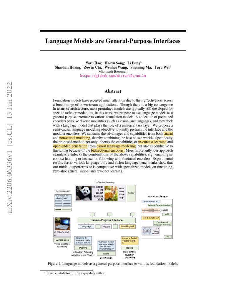Language Models Are General Purpose Interfaces | PDF | Machine Learning | Cognition