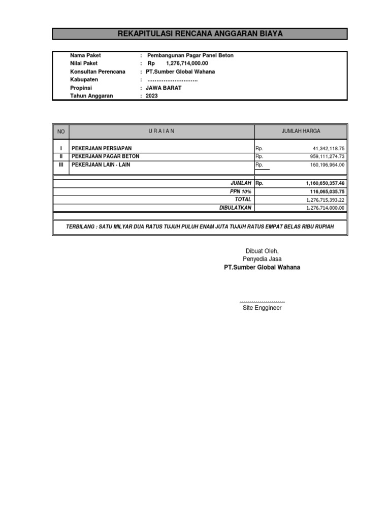 RAB Pembangunan Pagar Panel Beton | PDF
