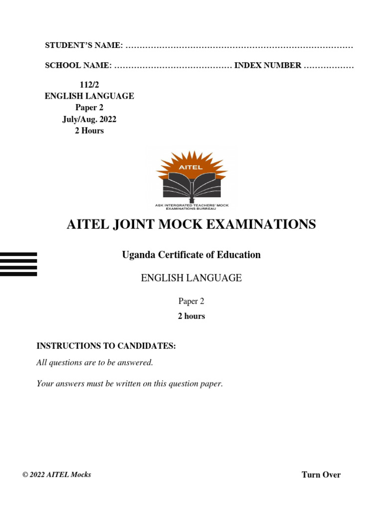 S4 ENGLISH PAPER 2 AITEL JOINT MOCK EXAMINATIONS 2022. | PDF ... S4 ENGLISH PAPER 2 AITEL JOINT MOCK EXAMINATIONS 2022. | PDF ...