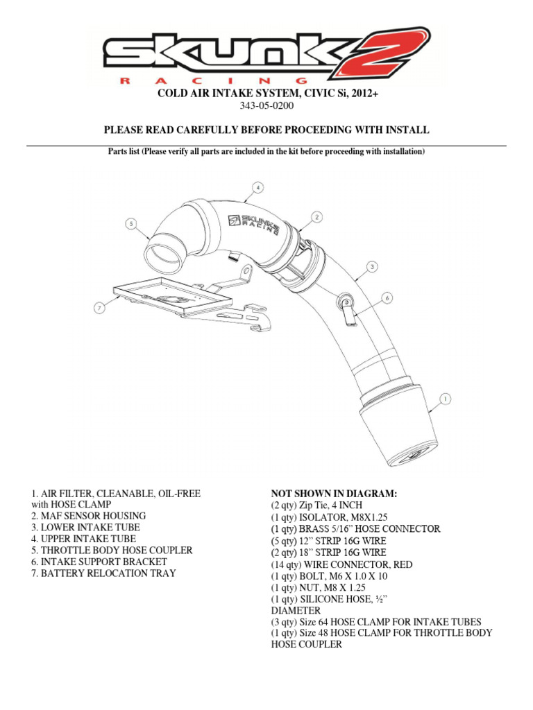 343-05-0200 - Air Intake System Civic Si 2012+ | PDF | Manufactured Goods | Vehicle Technology