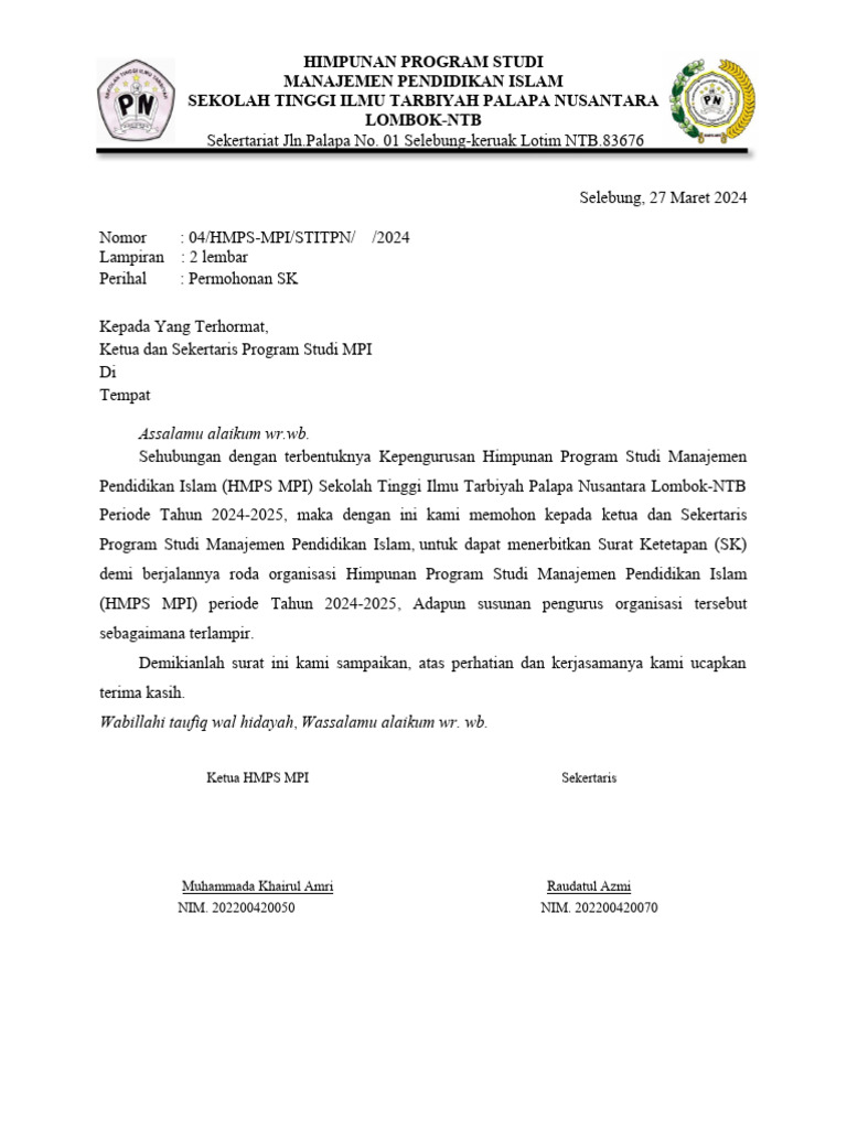 Permohonan SK HMPS MPI 2024-2025 | PDF | Perjalanan