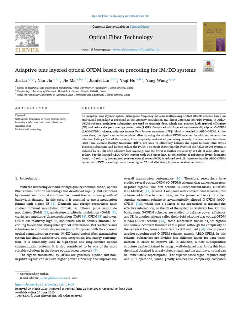 Adaptive Bias Layered Optical Ofdm Based On Precoding For Im Dd Systems Pdf Orthogonal