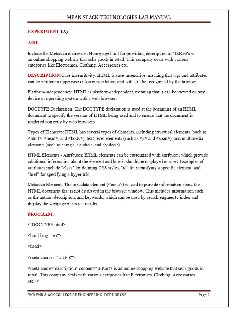 Lab Manual Full | PDF | Class (Computer Programming) | Html