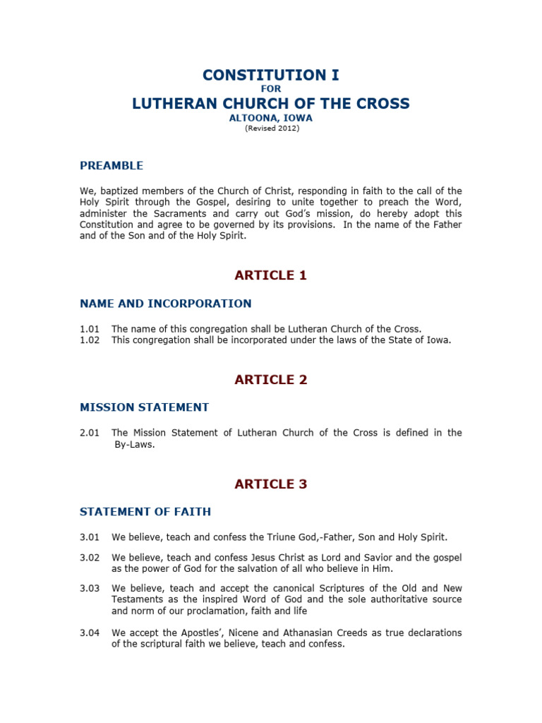 CONSTITUTION Revised 2012 | PDF | Lutheranism | Christian Church