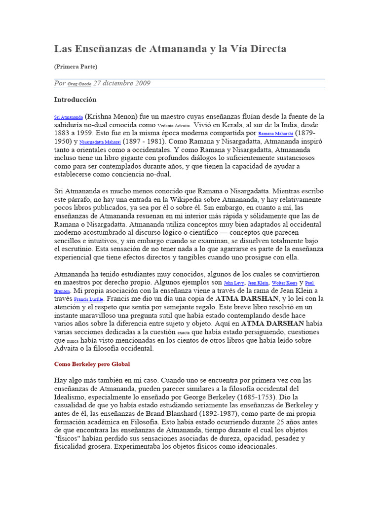 Atmananda y la Vía Directa | PDF | Experiencia | Pensamiento