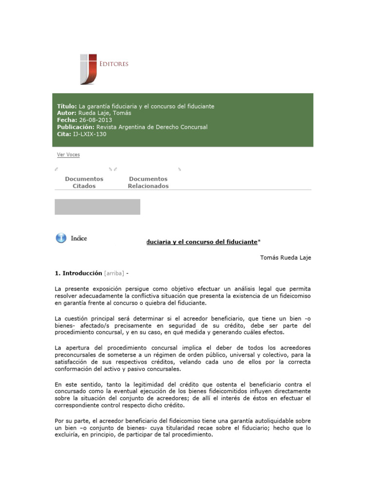 Garantía Fiduciaria en Concursos | PDF | Bancarrota | Mandato