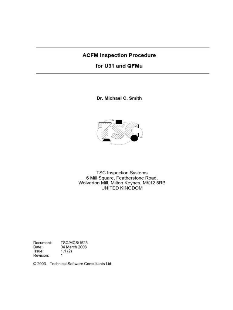 Acfm Inspection Procedure | PDF | Electrical Connector | Welding