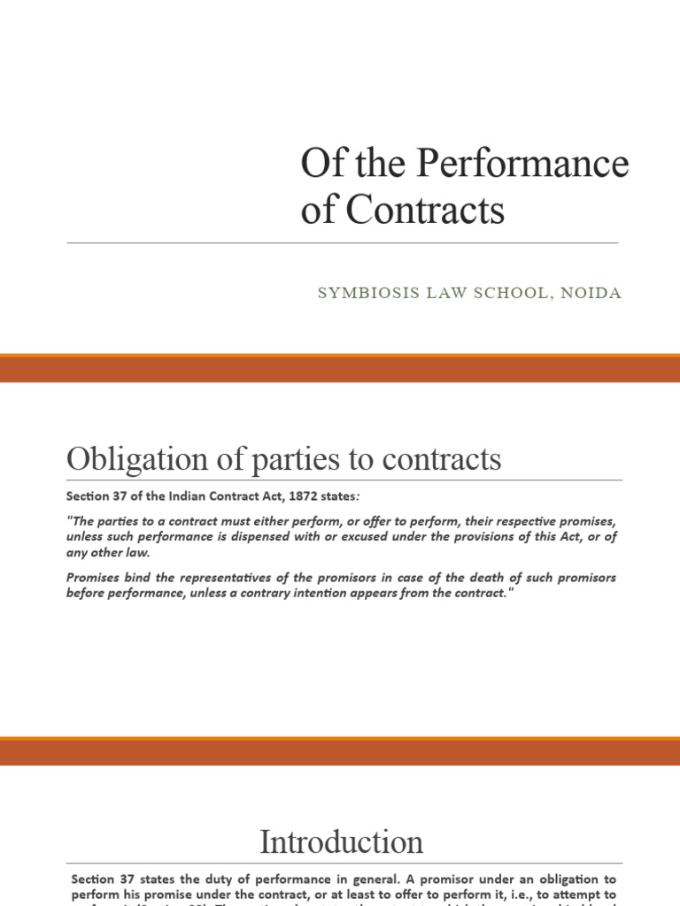 Performance of Contract Part I | PDF | Breach Of Contract | Consent
