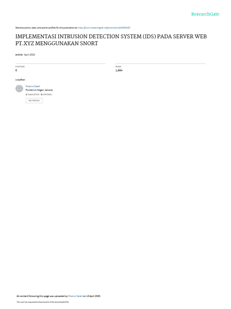 Implementasi Intrusion Detection System (Ids) Pada Server Web PT - Xyz Menggunakan Snort | PDF ...