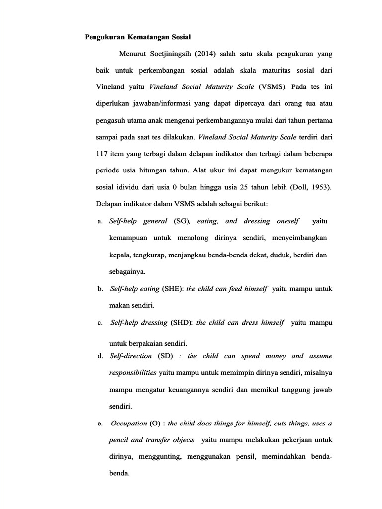 PDF Pengukuran Kematangan Sosial Vsms - Compress | PDF