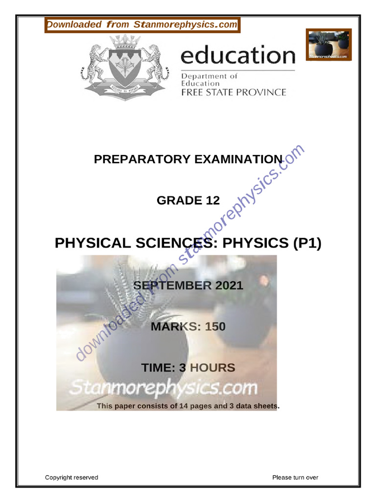 Free State Physical Science Trial 2021 P1 and Memo | PDF