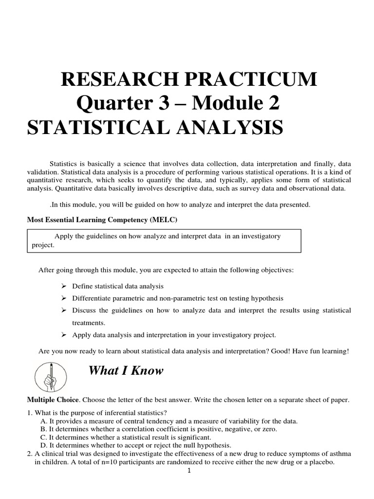 Module 2 Statistical Analysis For Booklet | PDF | Statistics | Type I And Type Ii Errors